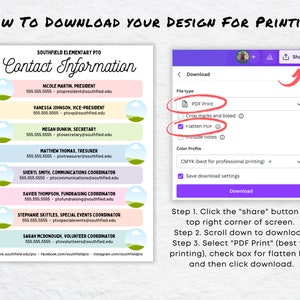 Editable PTA PTO Contact Sheet Template: Canva Printable (digital ...