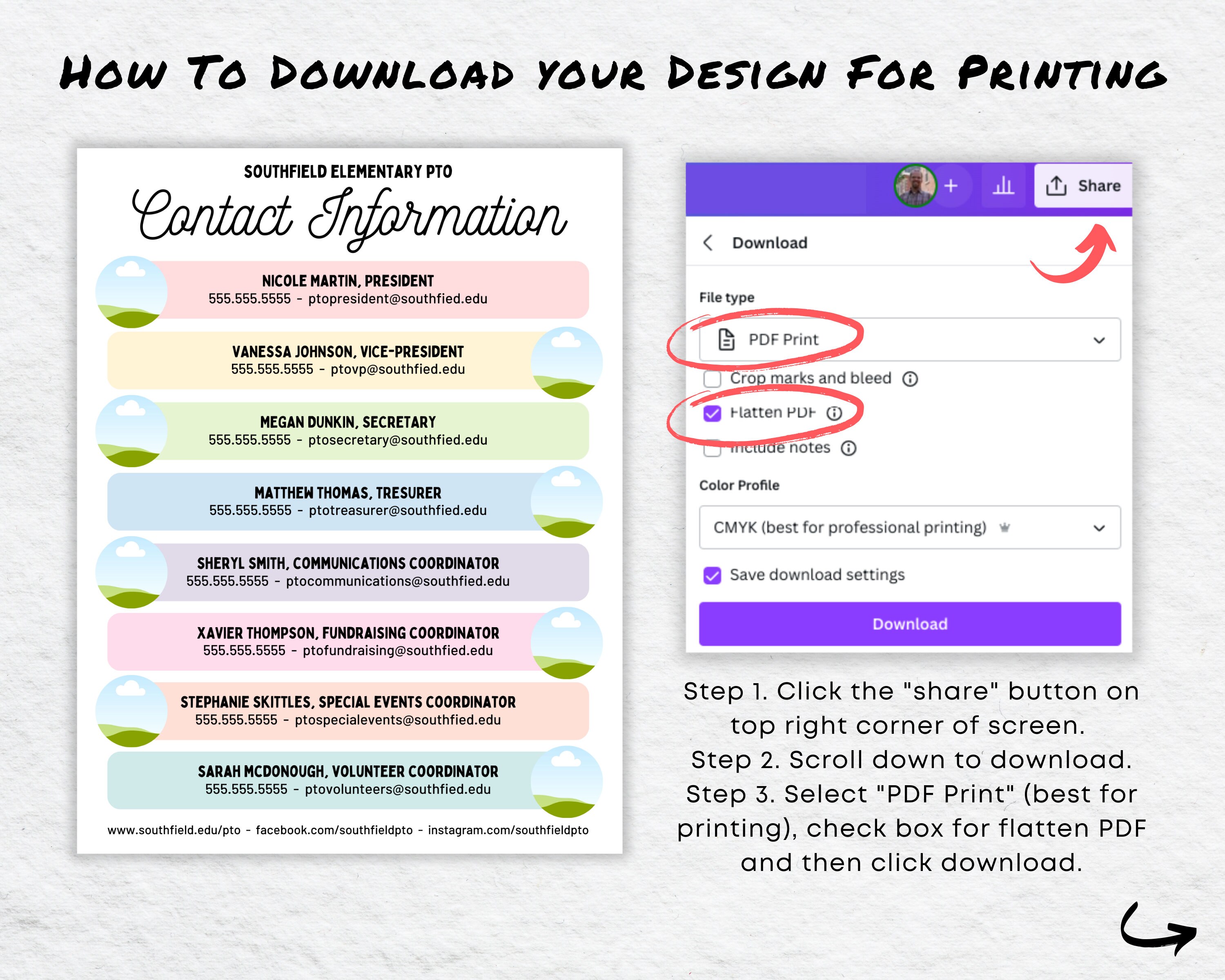 Editable PTA PTO Contact Sheet Template: Canva Printable (digital ...