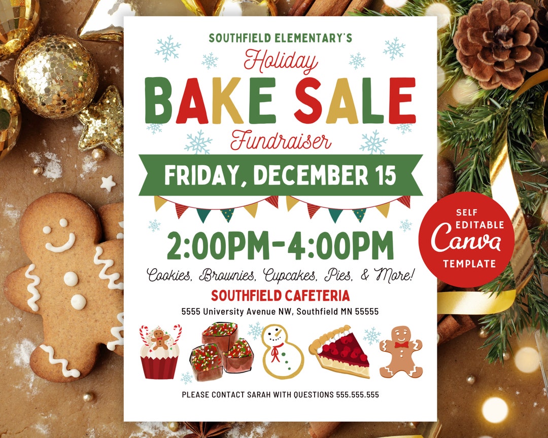 Editable Holiday Bake Sale Flyer, School Fundraiser Template - Etsy