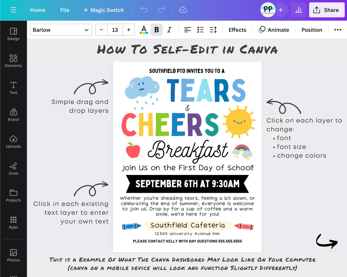 Editable Cheers and Tears Breakfast Flyer Template, Boo Hoo Breakfast ...