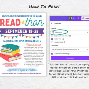 Read-a-thon Flyer Editable Template for School Reading Fundraiser ...