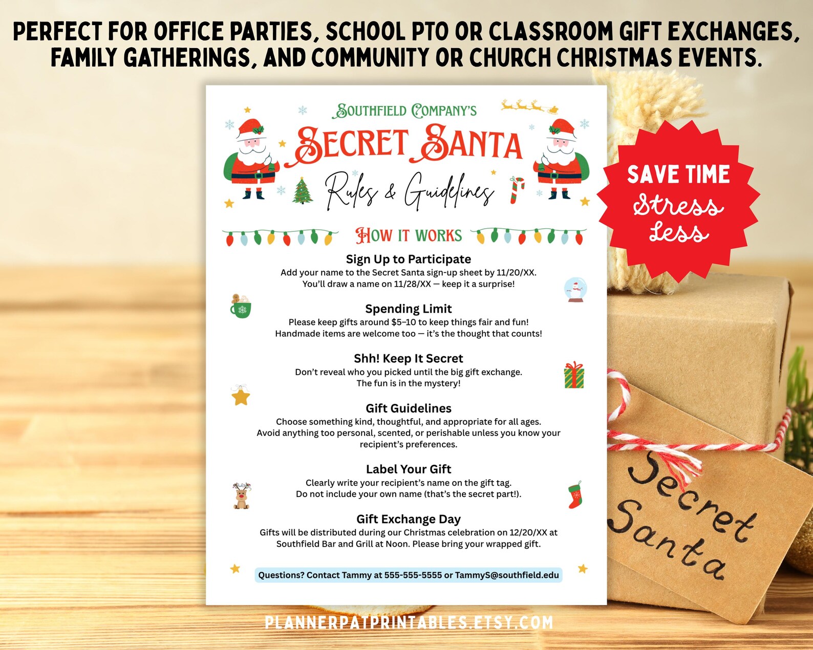 Editable Secret Santa Rules Flyer | Christmas Gift Exchange Guidelines ...