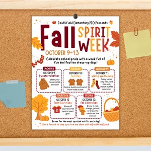 Editable Fall Spirit Week Flyer: Autumn Dress up Schedule (canva ...