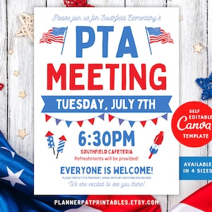 Editable July PTO PTA Meeting Flyer Template, Summer Meeting Reminder ...