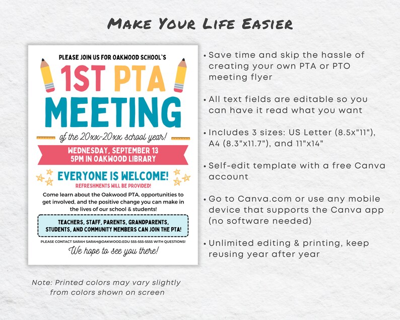 Editable PTO PTA Meeting Flyer Template | September School Event ...