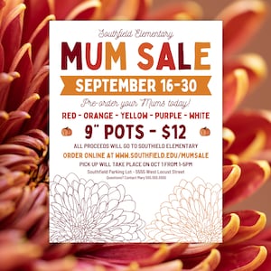 Editable Fall Mum Sale Flyer Template, School Fundraiser, Canva - Etsy ...