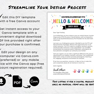 Editable PTO Welcome Letter Printable, PTA Welcome Message, Canva ...