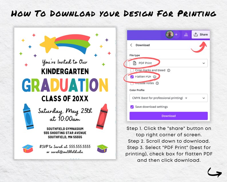 Editable Kindergarten Graduation Invitation, Preschool Graduation ...