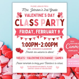 Editable Valentines Class Party Invite, Elementary School Party Flyer ...