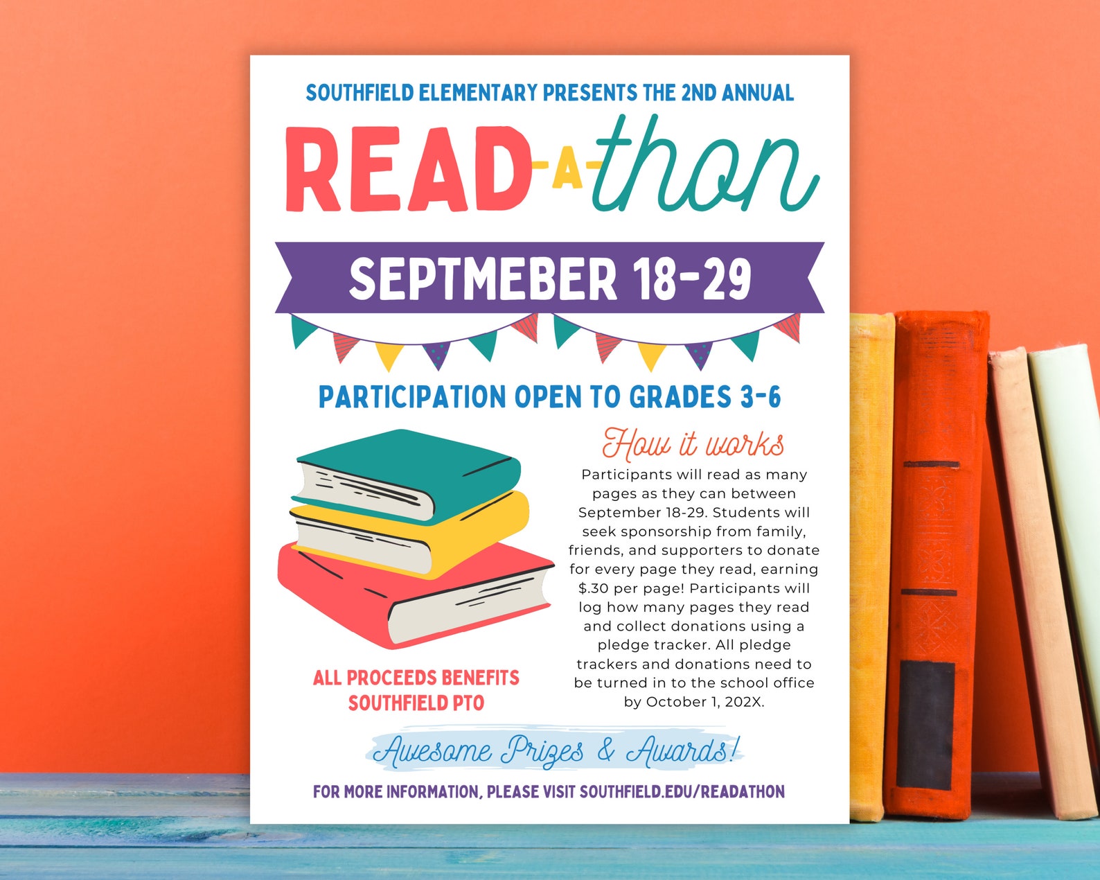 Read-a-thon Flyer Editable Template for School Reading Fundraiser ...
