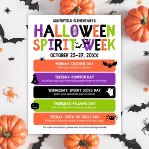 Editable Halloween Spirit Week Flyer Template: School Event Schedule ...