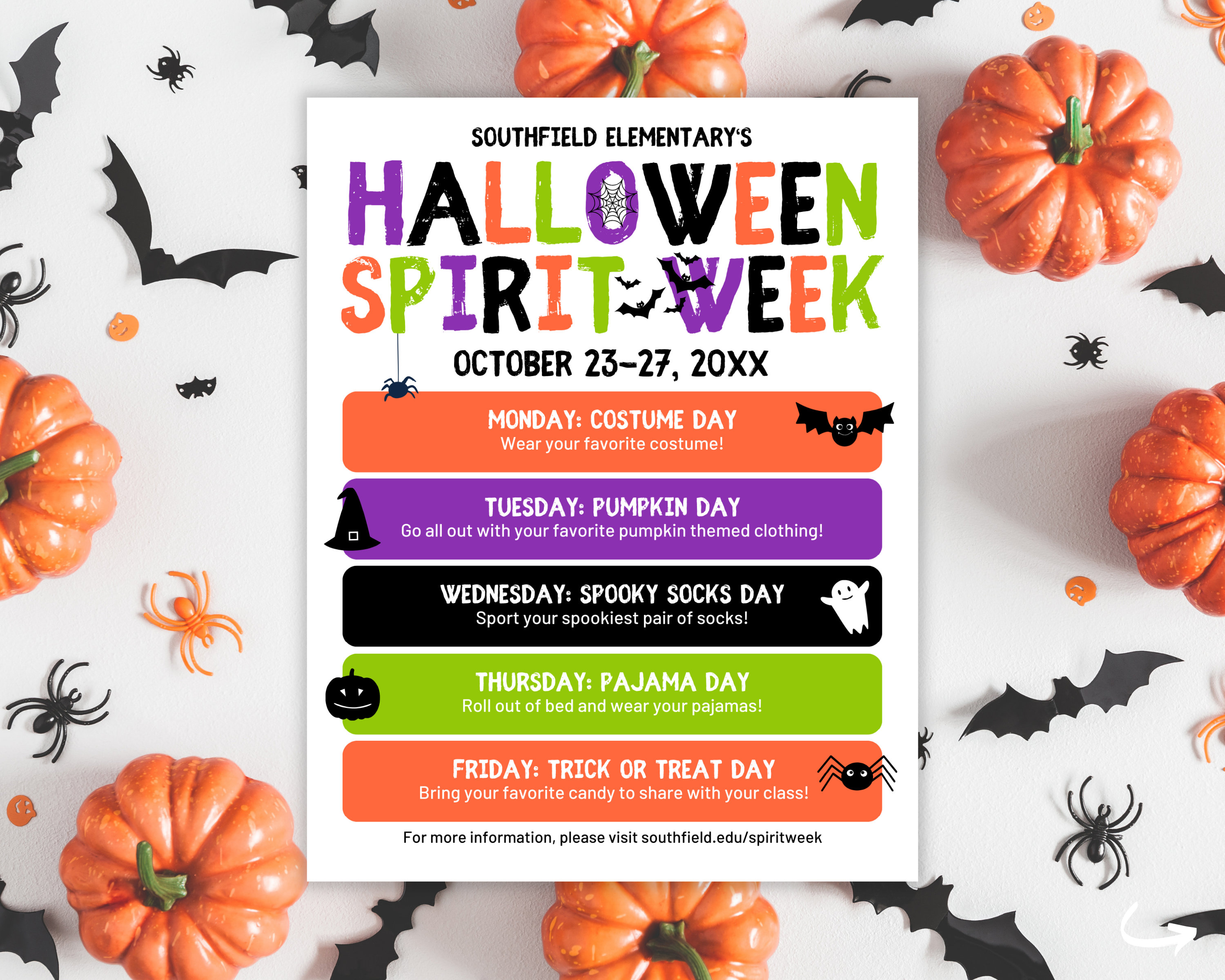 Editable Halloween Spirit Week Flyer: School Theme Days (canva, Digital ...