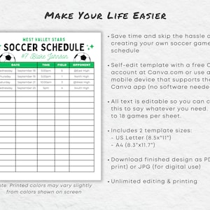 Editable Soccer Schedule Template | Canva Soccer Game & Practice ...