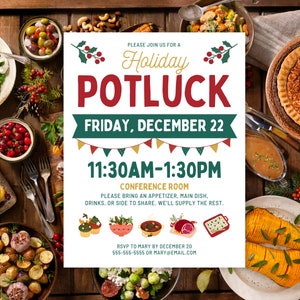 Editable Holiday Potluck Flyer: Christmas Work Party Invite (canva ...
