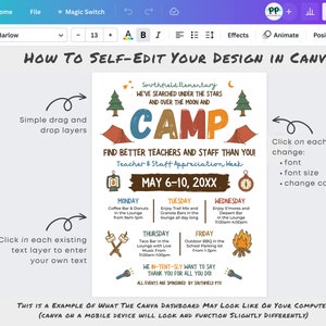 Editable Camp Theme Teacher & Staff Appreciation Day Camping Itinerary ...