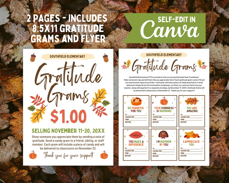 Editable Thanksgiving Gratitude Grams & Flyer Template (canva) - Etsy