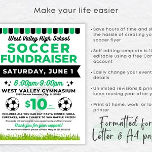 Soccer Flyer Editable Template for Soccer Raffle Fundraiser, Canva ...