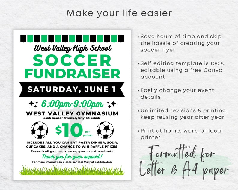 Soccer Flyer Editable Template for Soccer Raffle Fundraiser - Etsy