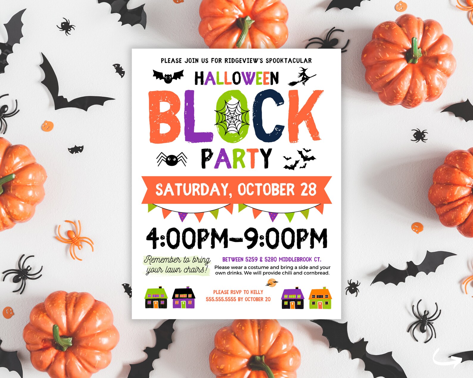 Editable Halloween Block Party Flyer Template | Neighborhood Trick-or ...