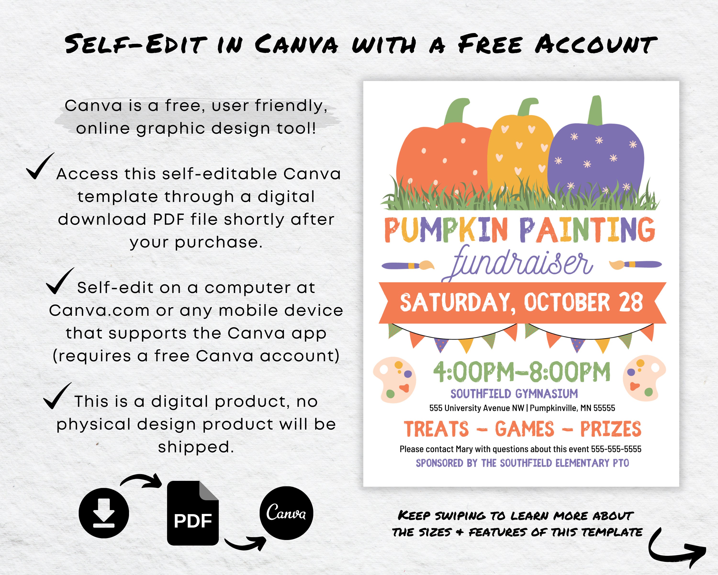 Editable Pumpkin Painting Flyer, Halloween School Fundraiser Invitation ...