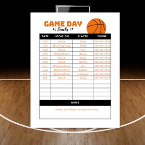 Basketball Snack Schedule Sign up Sheet: Editable Canva Template ...