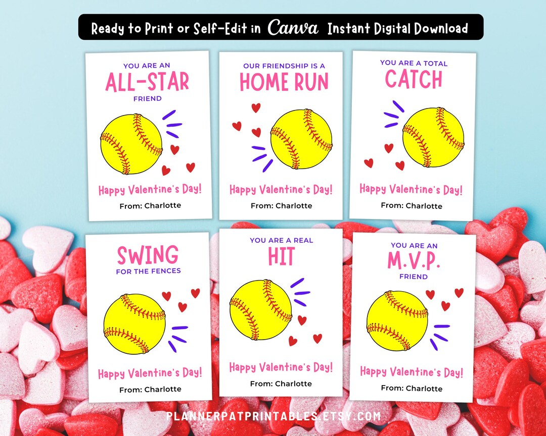 Softball Valentine Cards | Classroom Exchange Sports Tags for Girls ...