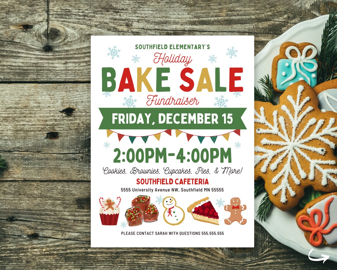 Holiday Bake Flyer Template, School Fundraiser (canva Editable) - Etsy