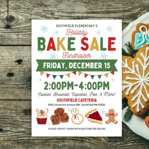 Holiday Bake Flyer Template, School Fundraiser (canva Editable) - Etsy