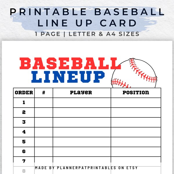 Baseball Lineup Template - Etsy