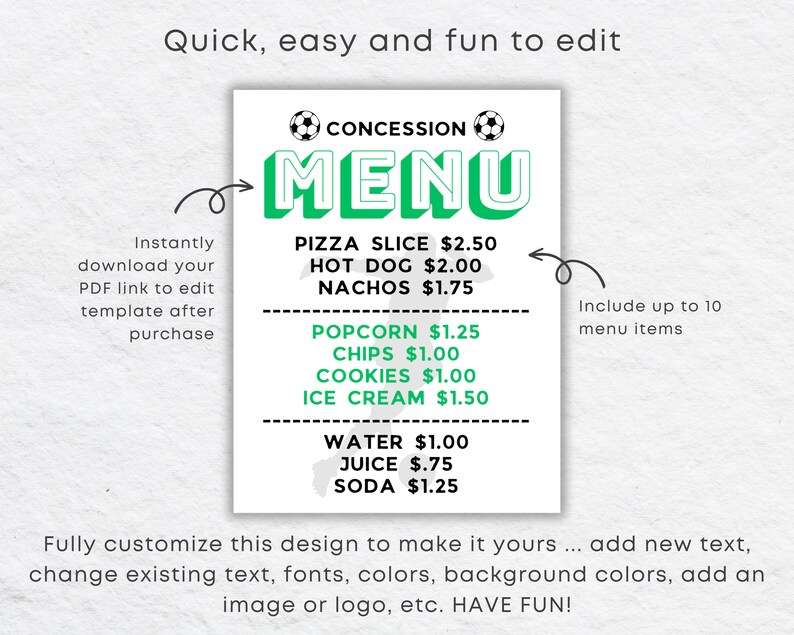 DIY Soccer Concession Stand Menu Price Sheet Canva Editable - Etsy