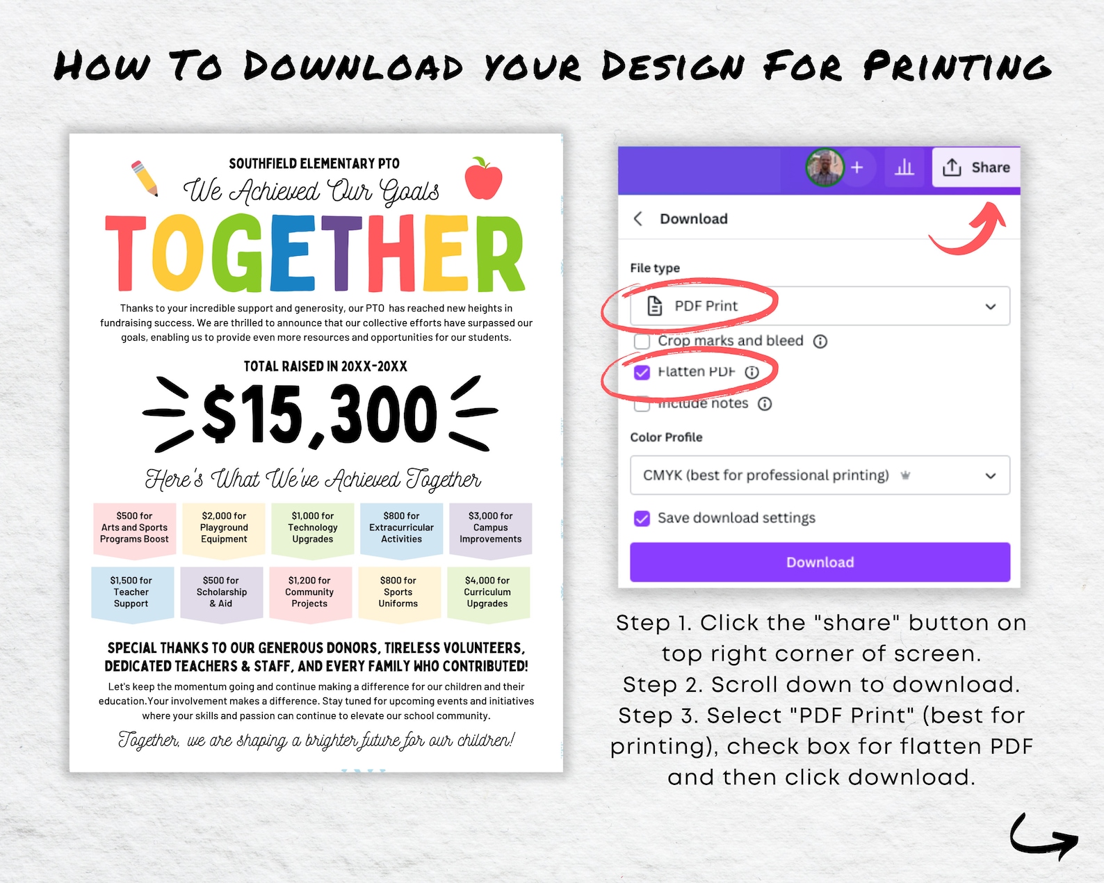 PTO PTA Fundraiser Tracker Flyer, School Canva Template (digital ...