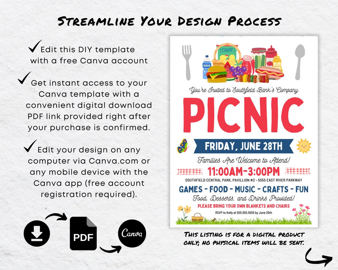Company Picnic Flyer Editable Template, Work Appreciation Party, Canva ...