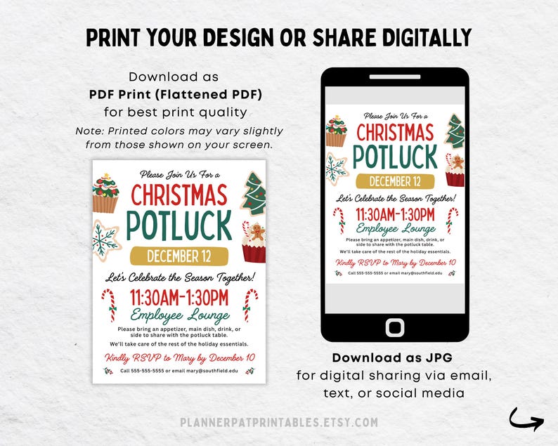 Christmas Potluck Flyer | Editable Holiday Party Invitation (canva ...