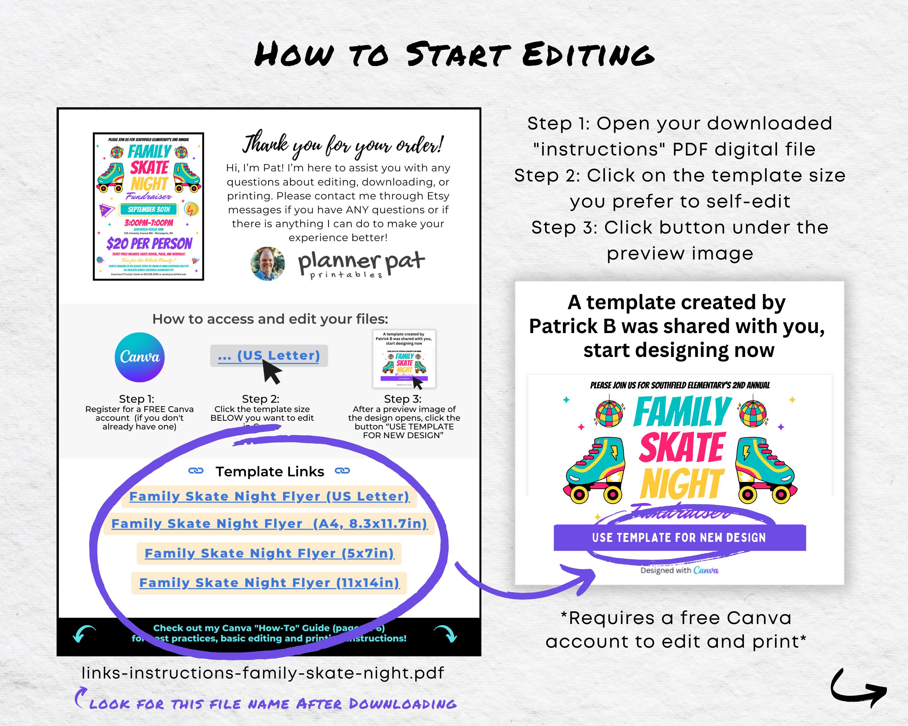 Editable Family Skate Night Flyer Template: Roller Skating Fundraiser ...