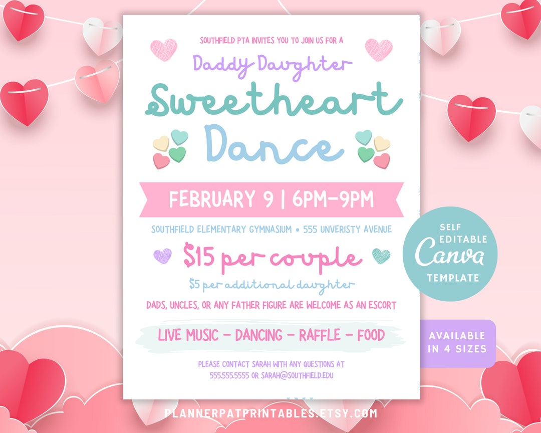 Editable Sweetheart Dance Flyer Template, Valentine's Day Dance Invite ...