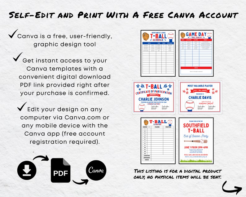 Editable T-ball Template Bundle: Snack Schedule, Lineup, Certificates ...