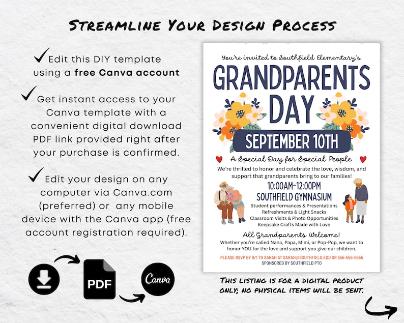 Editable Grandparents Day Flyer Template: School Event Invitation ...