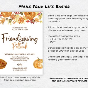 Editable Friendsgiving Dinner Party Flyer, Thanksgiving Invitation ...