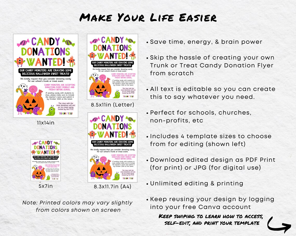 Editable Candy Donation Flyer Template: Trunk or Treat (canva, Digital ...
