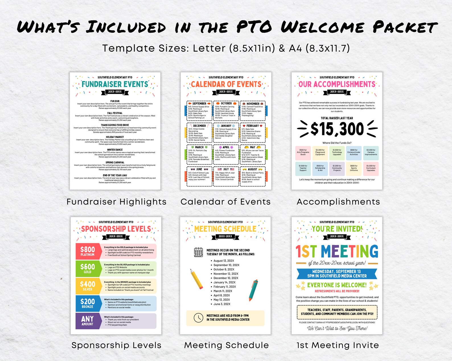PTO Welcome Packet Template Bundle, Editable PTA Volunteer Flyer Kit ...