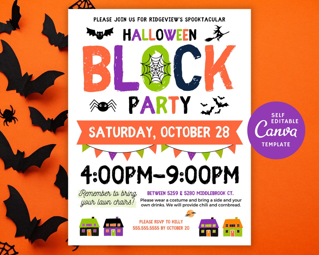 Editable Halloween Block Party Flyer Template | Neighborhood Trick-or ...