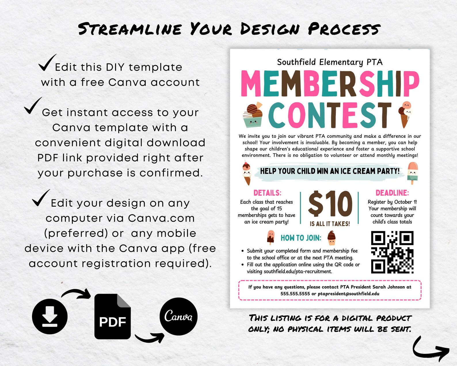 Editable PTA Membership Contest Flyer: Canva Template, School ...