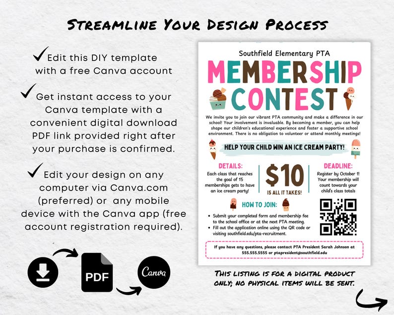 Editable PTA Membership Contest Flyer: Canva Template, School ...