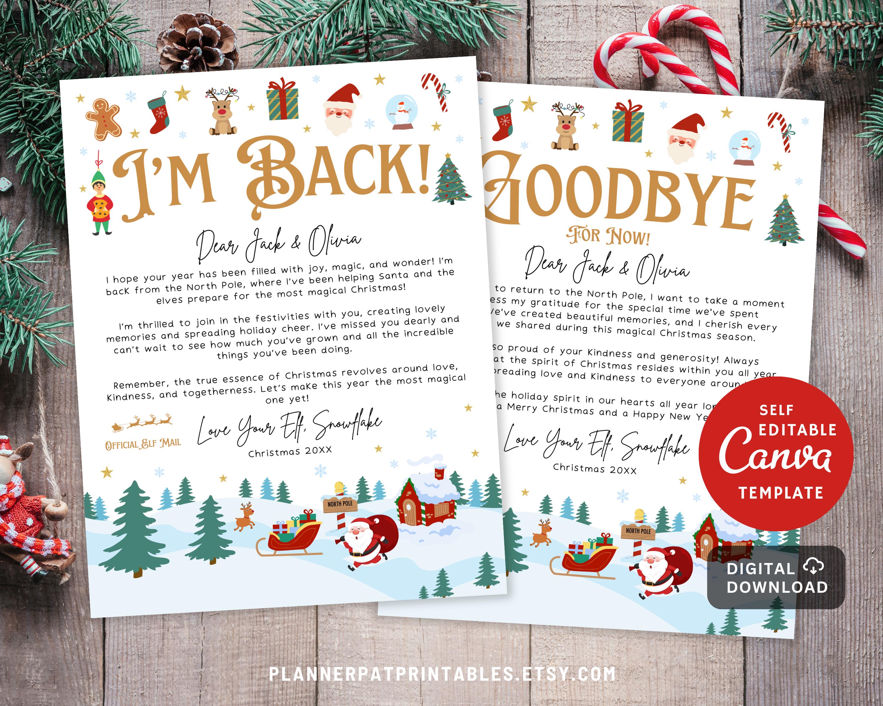 Editable Elf Letters Bundle, I'm Back & Goodbye Note Set (christmas ...