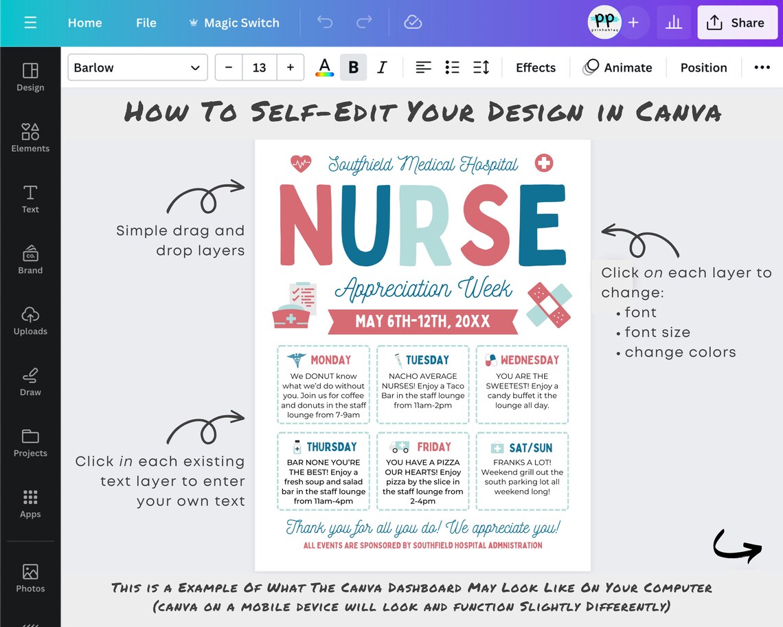 Editable Nurse Appreciation Week Flyer | Nursing Itinerary Template ...