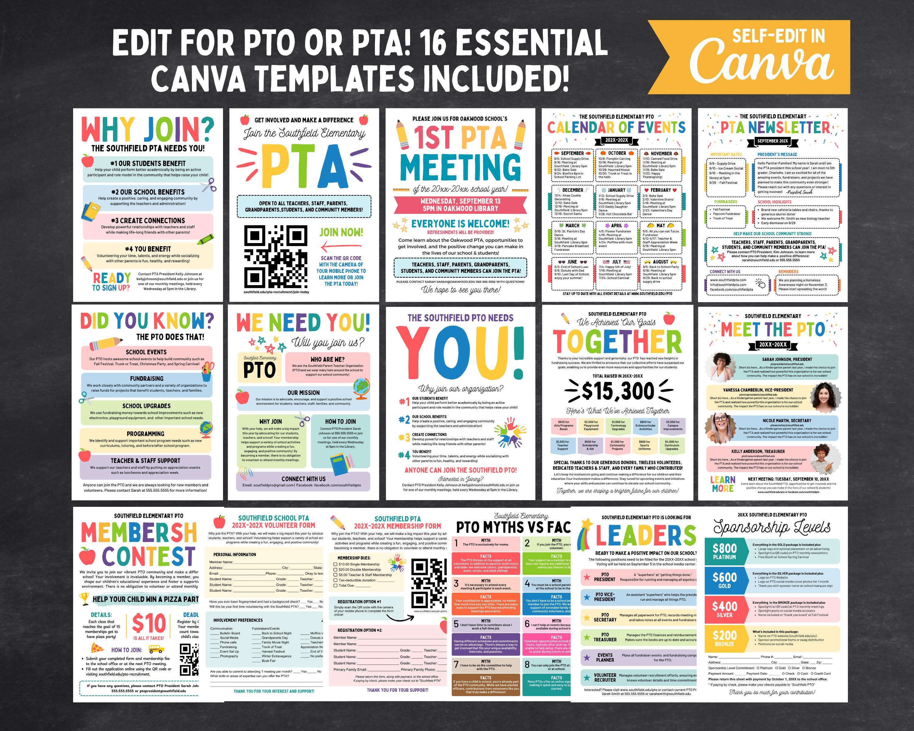 PTA PTO Flyers Bundle: Editable School Canva Templates (digital ...