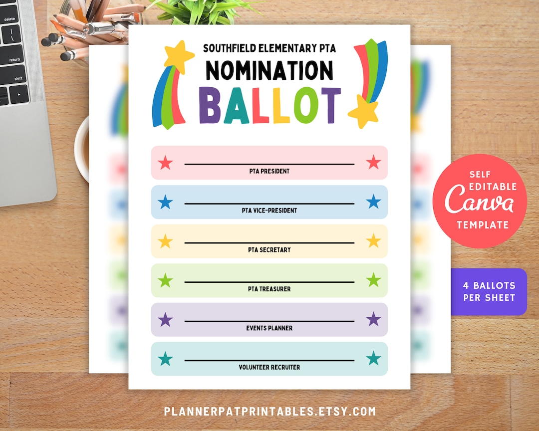 Editable PTO PTA Elections Ballot Template, Board Member Nomination Form, Canva - Etsy
