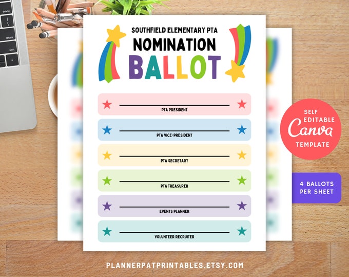Editable PTO PTA Elections Ballot Template, Board Member Nomination ...