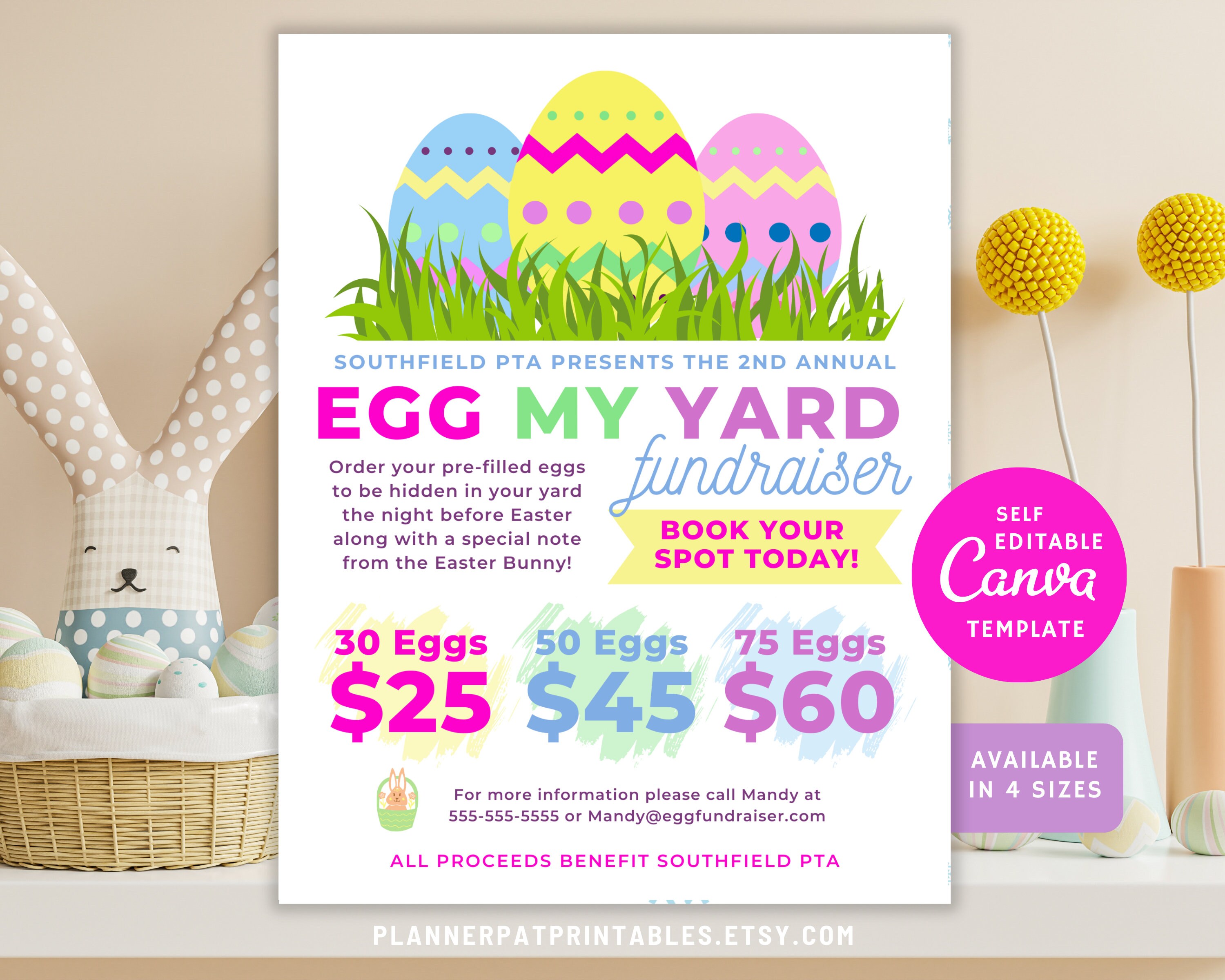 Editable Egg My Yard Flyer: Easter Fundraiser Invite (canva, Digital ...