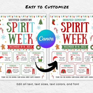 Editable Christmas Spirit Week Itinerary Flyer, School Holiday Dress up ...